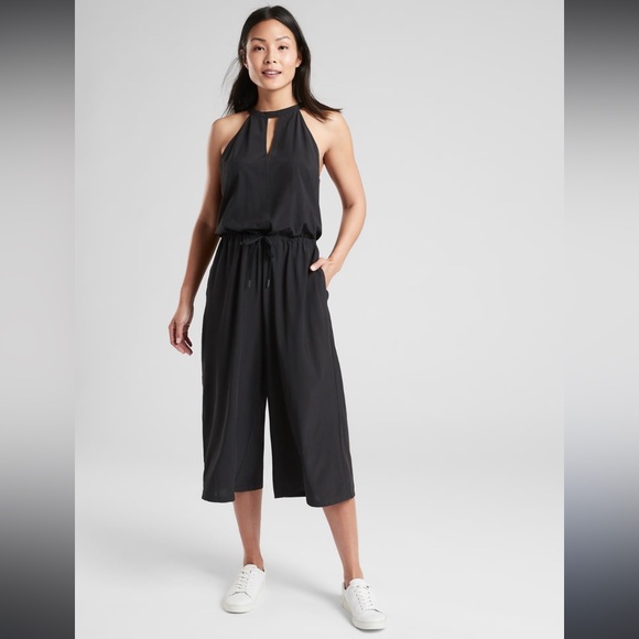Athleta | Pants & Jumpsuits | Athleta Black Sol Wide Leg Romper ...